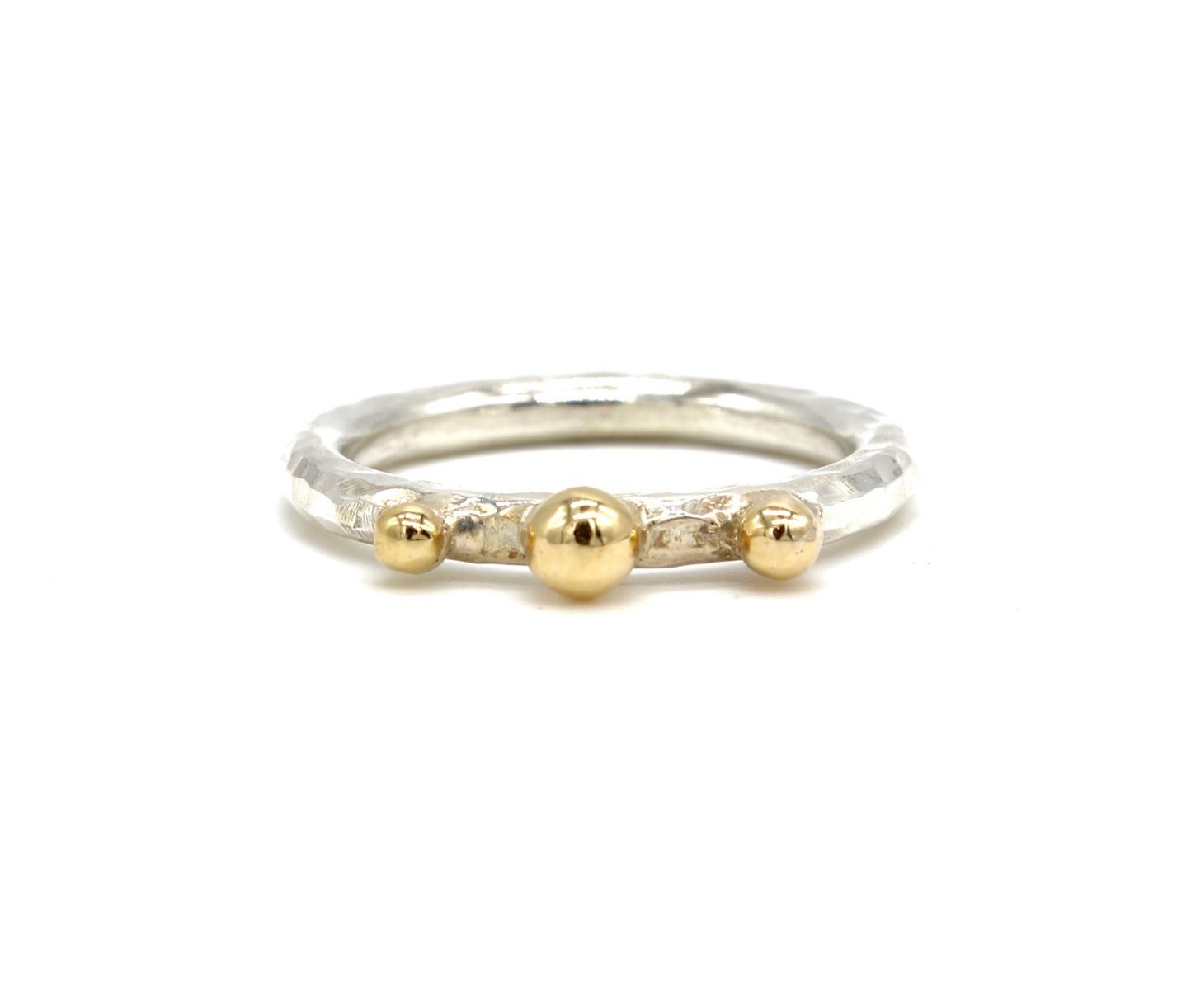 Fi Mehra Jewellery | Handmade Silver Ring with Three 9ct Yellow Gold ...
