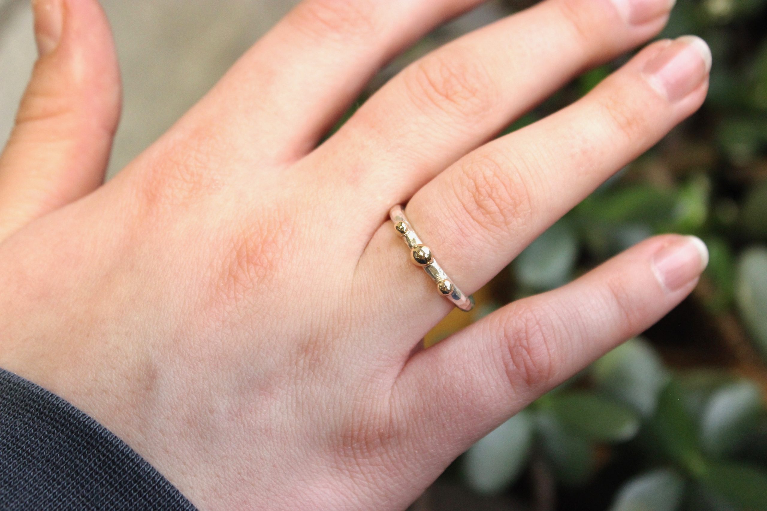 Fi Mehra Jewellery | Handmade Silver Ring with Three 9ct Yellow Gold ...