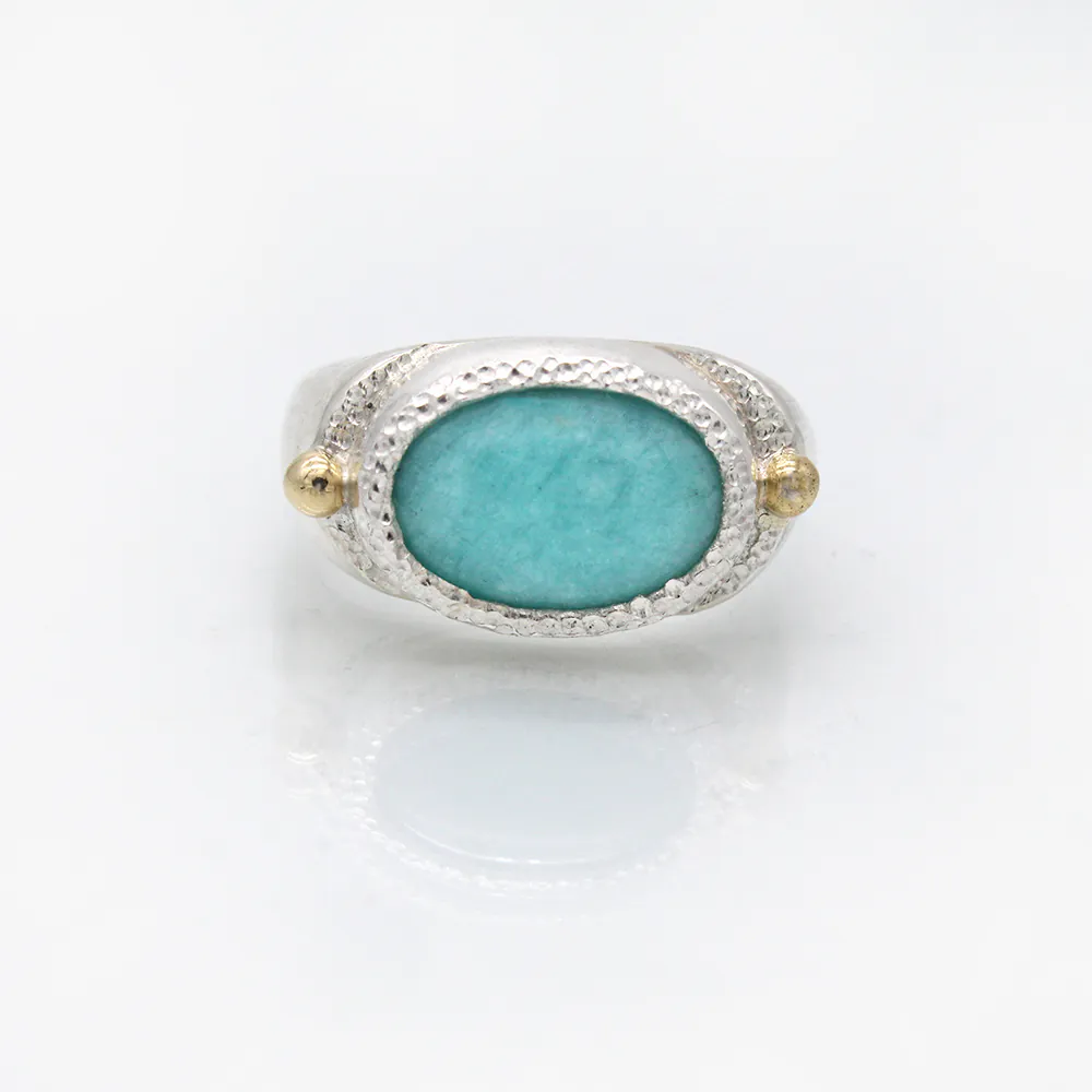 Silver & 9ct Gold Amazonite Ring - Armed & Gorgeous - Handmade Jewellery UK