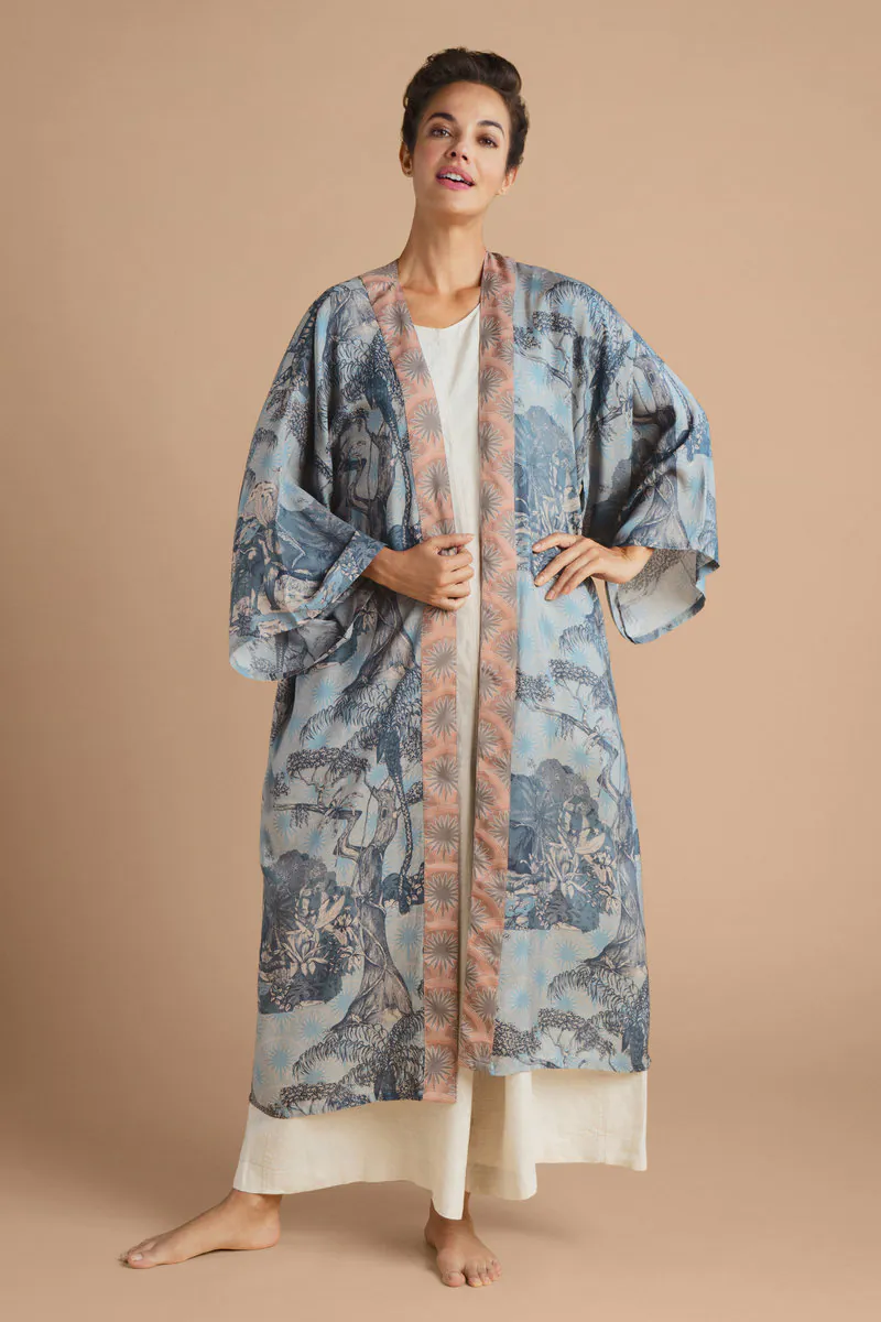Powder Tropical Toile Kimono Gown - Denim & Petal - Armed & Gorgeous ...