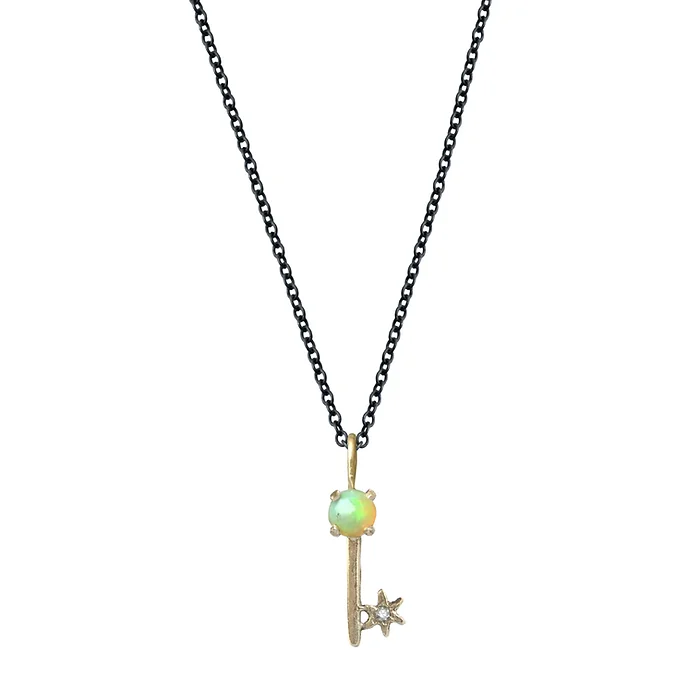 Acanthus – Gold & Opal Key Charm on Oxidised Silver Chain – Armed ...