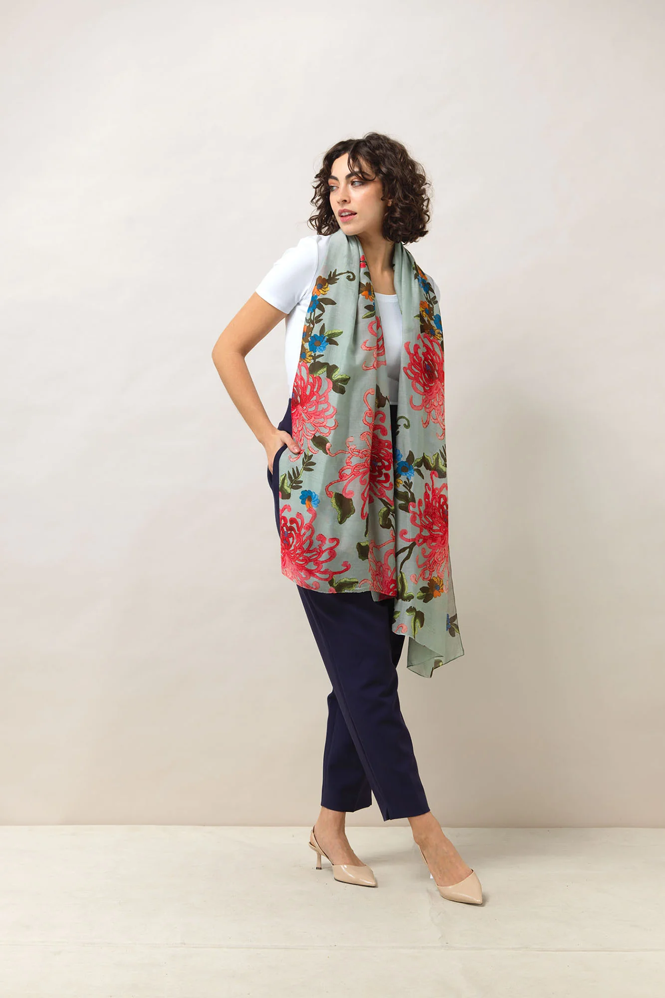 One Hundred Stars Chrysanthemum Aqua Scarf – Armed & Gorgeous