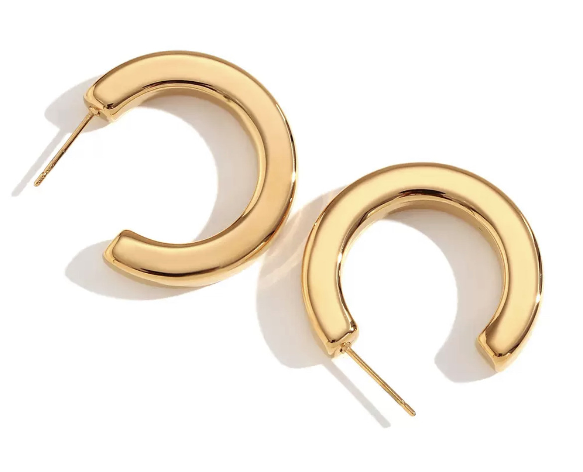 Tarnish Free Simple Smooth Stud Hoops Gold Plated Steel - Armed & Gorgeous - Handmade Jewellery UK